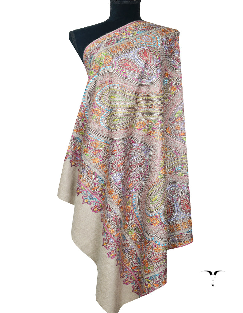 Natural jamma embroidery pashmina shawl 8308 – Phamb